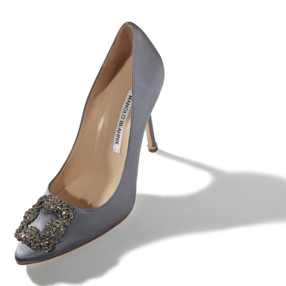 Manolo Blahnik | Shoes | Manolo Blahnik Hangisi Heel Grey Blue Satin ...